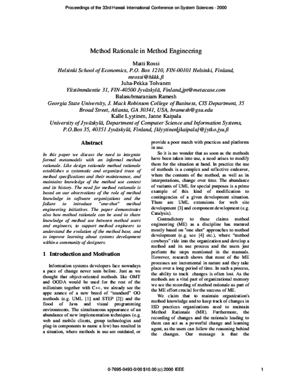 (PDF) Method rationale in method engineering