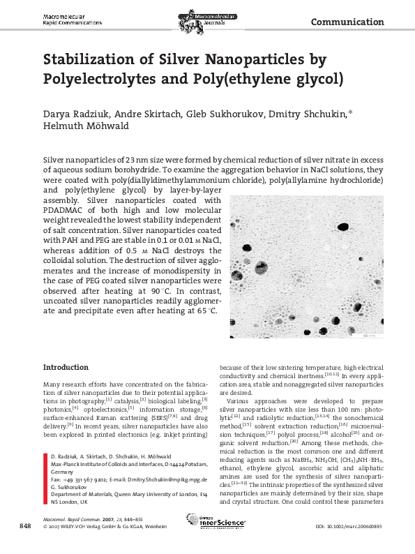 (PDF) Stabilization of Silver Nanoparticles by Polyelectrolytes and ...