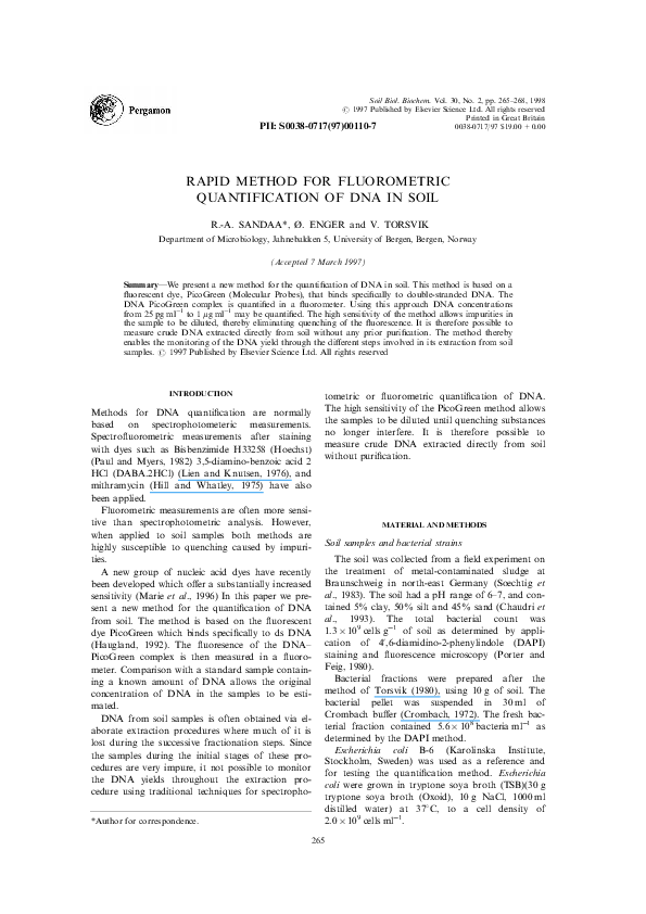 (PDF) Rapid method for fluorometric quantification of DNA in soil