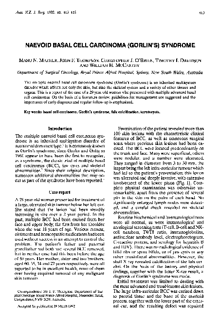 (PDF) NAEVOID BASAL CELL CARCINOMA (GORLIN'S) SYNDROME