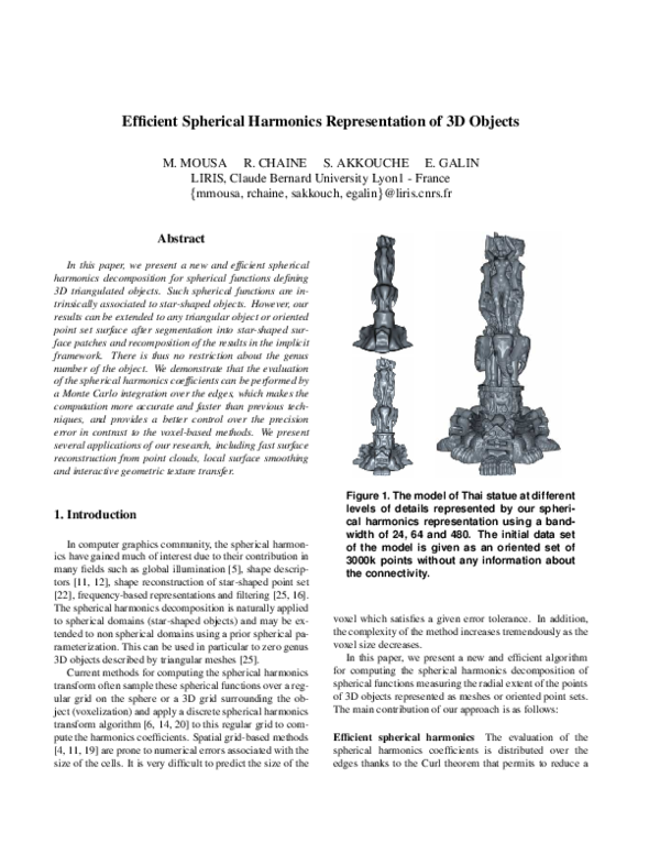(PDF) Efficient spherical harmonics representation of 3D objects