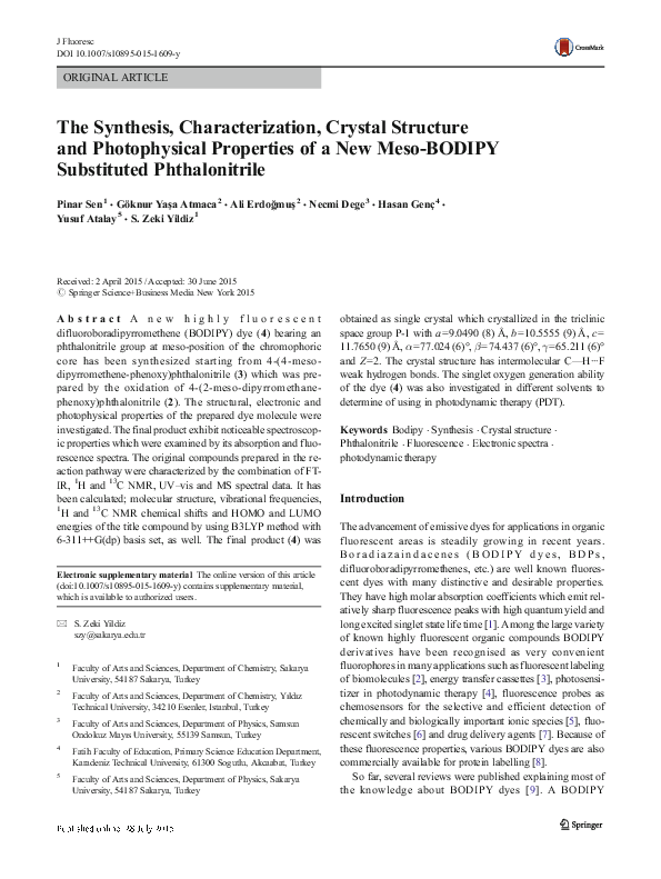 (PDF) The Synthesis, Characterization, Crystal Structure and Photophysical Properties of a New ...