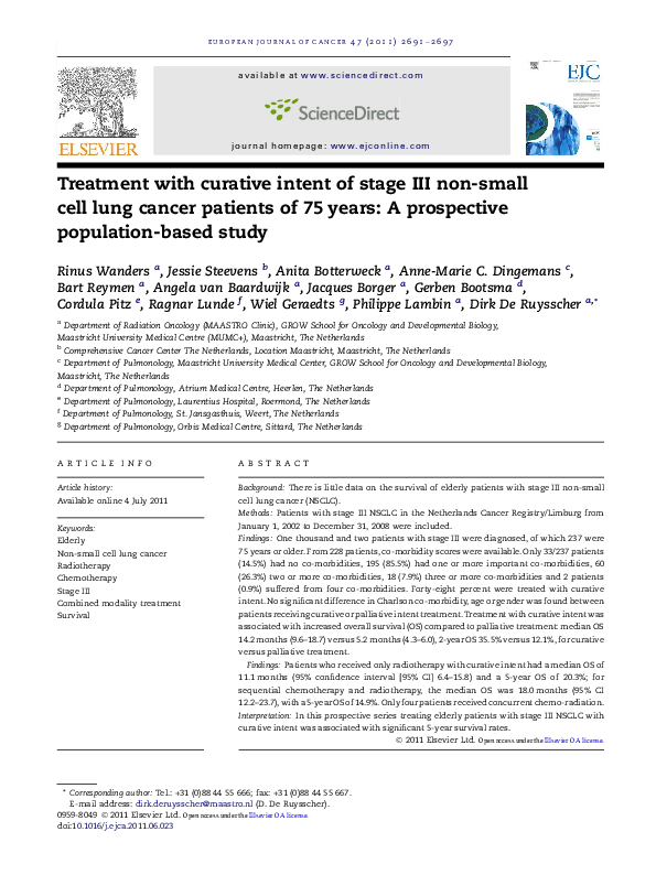 Pdf Management Guidelines For Stage Iii Non Small Cell Lung Cancer Salem Alshehri