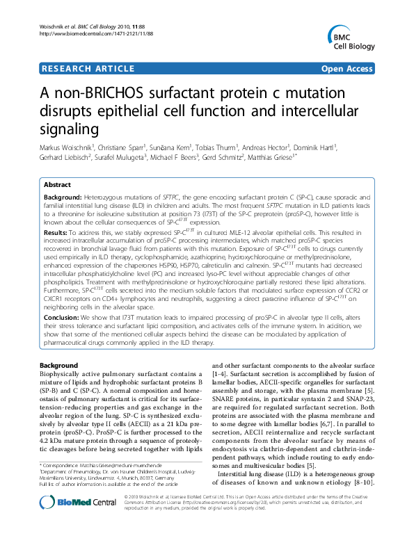 (PDF) SP-C I73T Mutation Disrupts Alveolar Epithelial Function