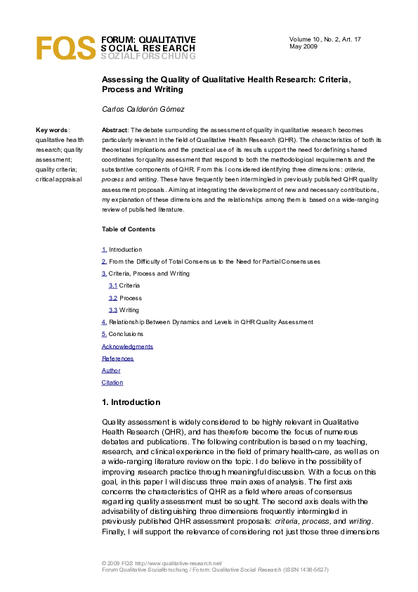 (PDF) FQS Criteria Process and Writing