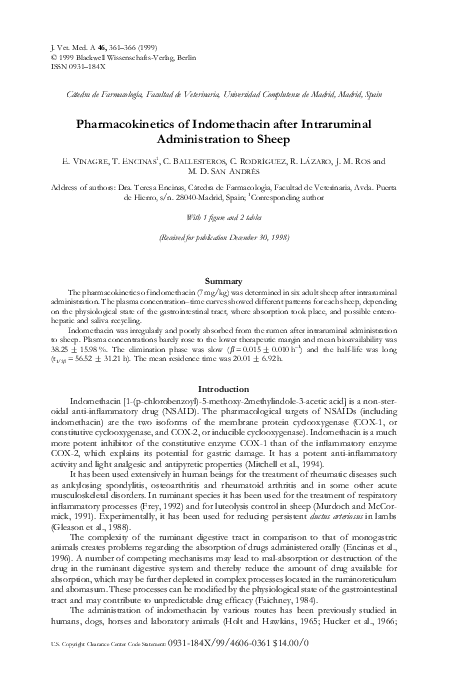 (PDF) Pharmacokinetics of Indomethacin after Intraruminal ...