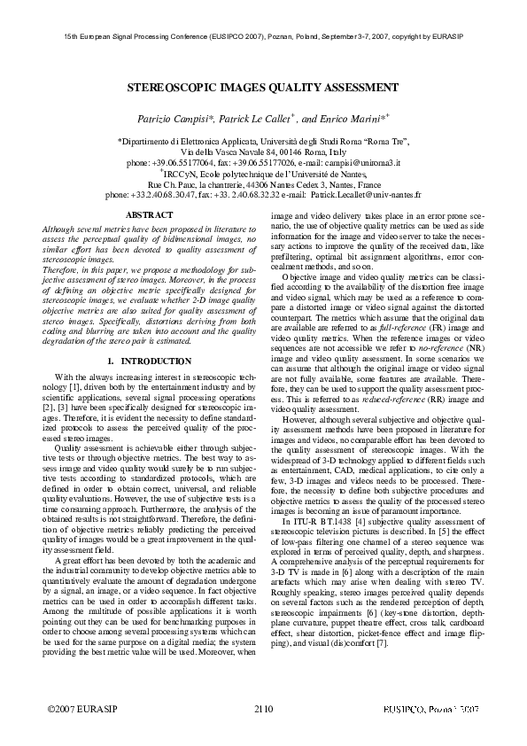 (PDF) Stereoscopic images quality assessment