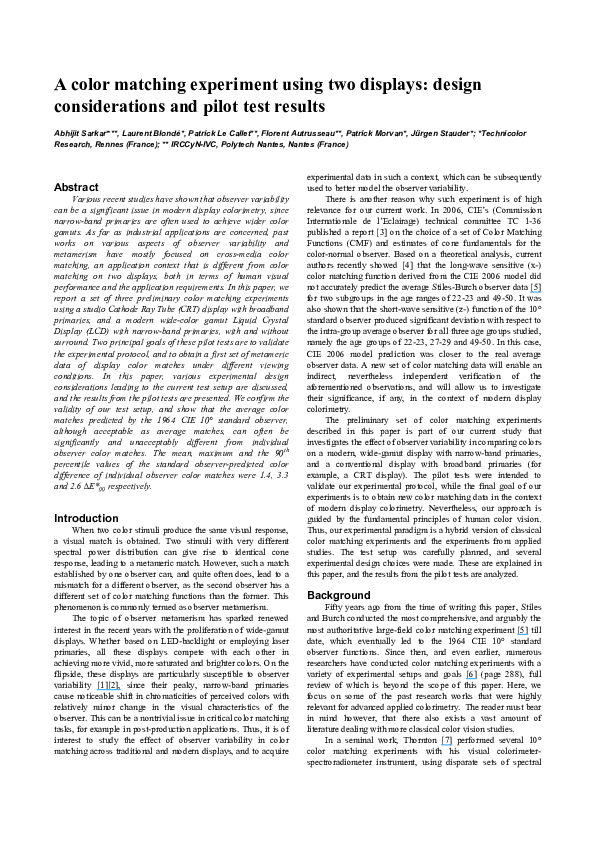(PDF) A color matching experiment using two displays: design ...