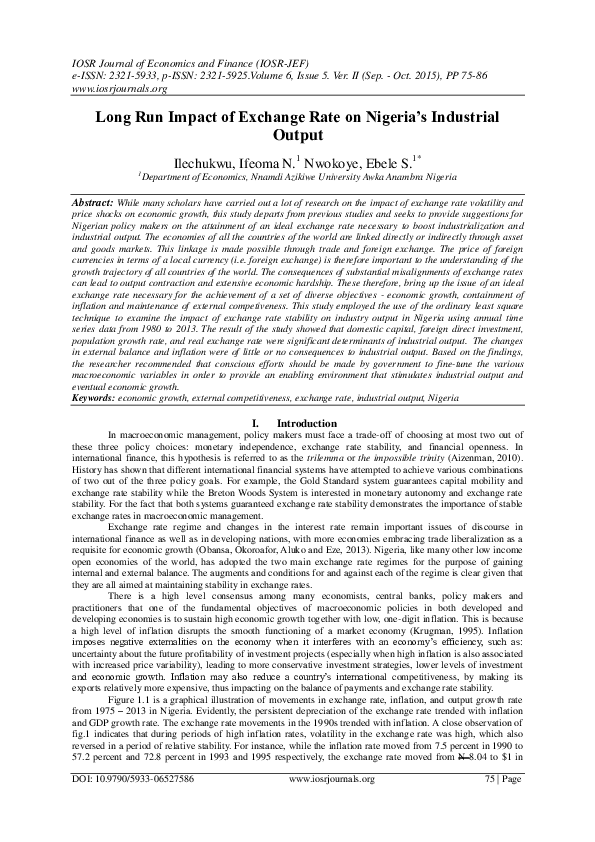 (PDF) Long Run Impact of Exchange Rate on Nigeria’s Industrial Output