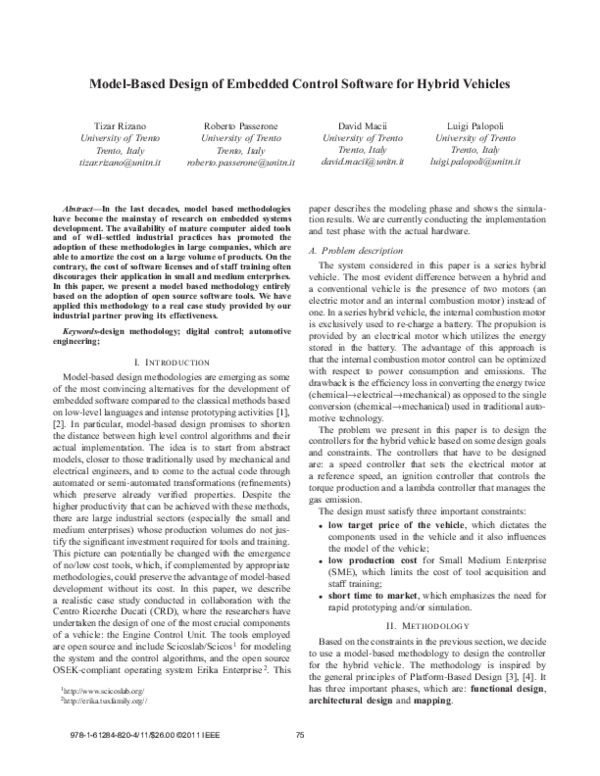 (PDF) Model-based design of embedded control software for hybrid vehicles