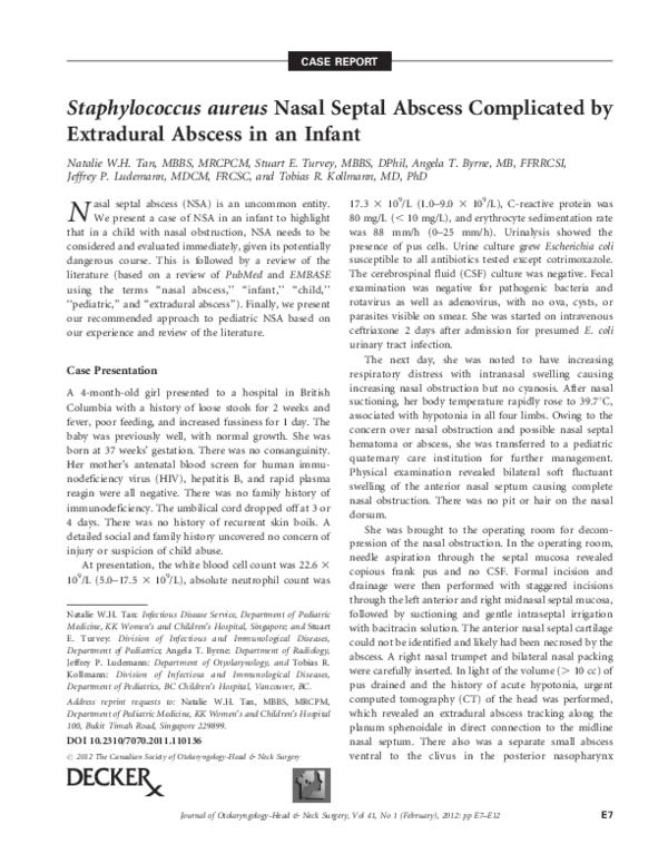 (PDF) Staphylococcus aureus nasal septal abscess complicated by ...