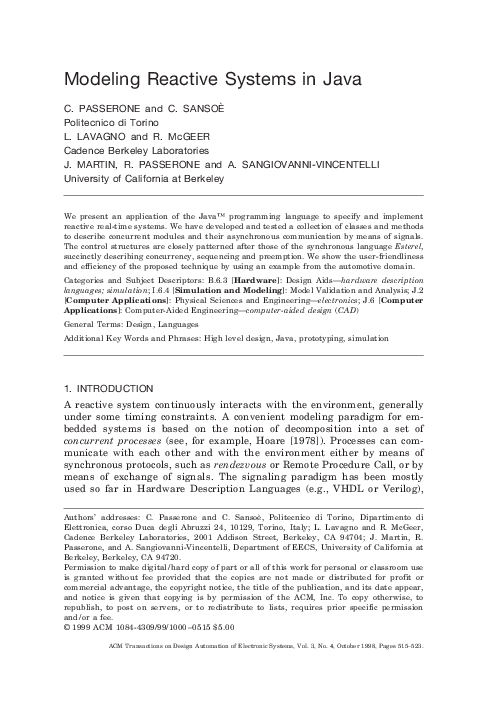 Pdf Modeling Reactive Systems In Java