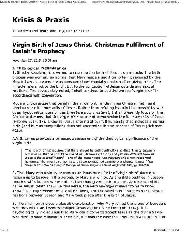 (PDF) Virgin Birth of Jesus Christ. Christmas Fulfilment of Isaiah's ...