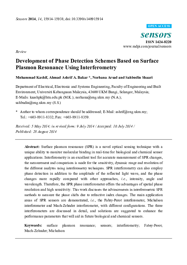 (PDF) Development of Phase Detection Schemes Based on Surface Plasmon Resonance Using Interferometry