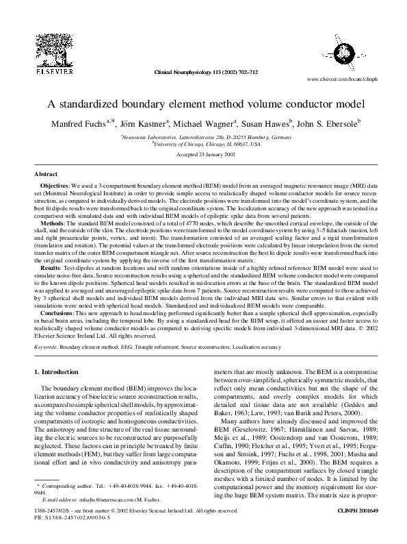 (PDF) A standardized boundary element method volume conductor model
