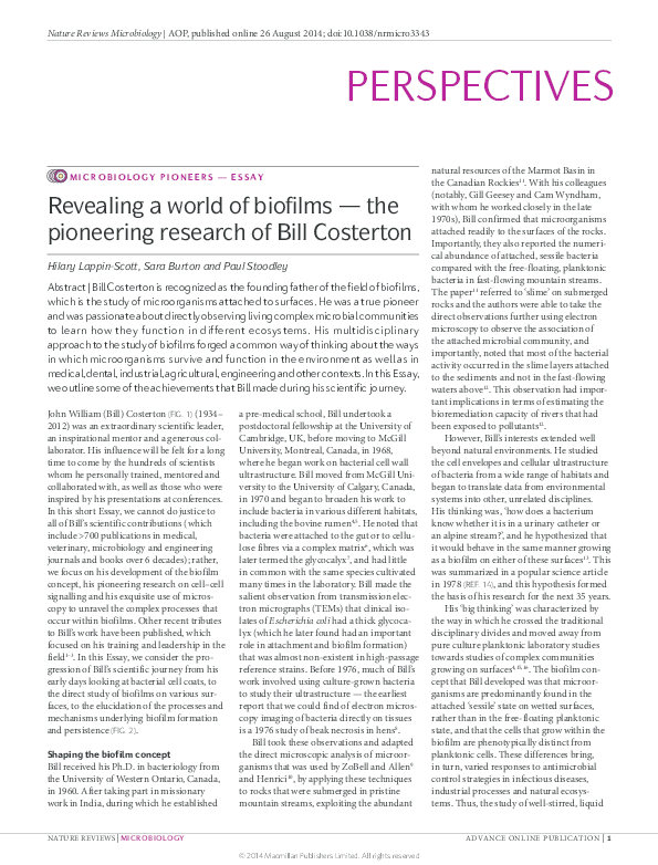 (PDF) Revealing a world of biofilms — the pioneering research of Bill ...