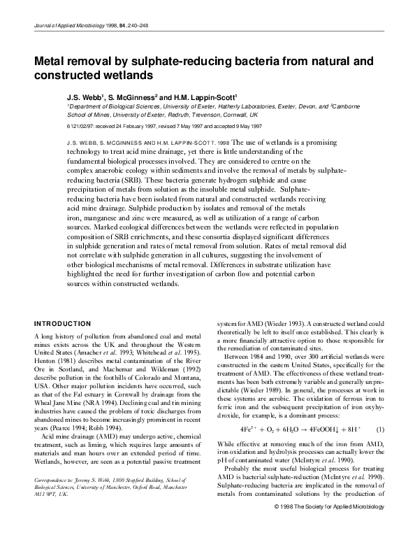 (PDF) Metal removal by sulphate-reducing bacteria from natural and constructed wetlands