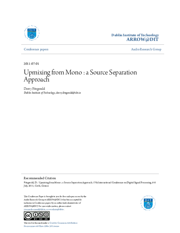Pdf Upmixing From Mono A Source Separation Approach