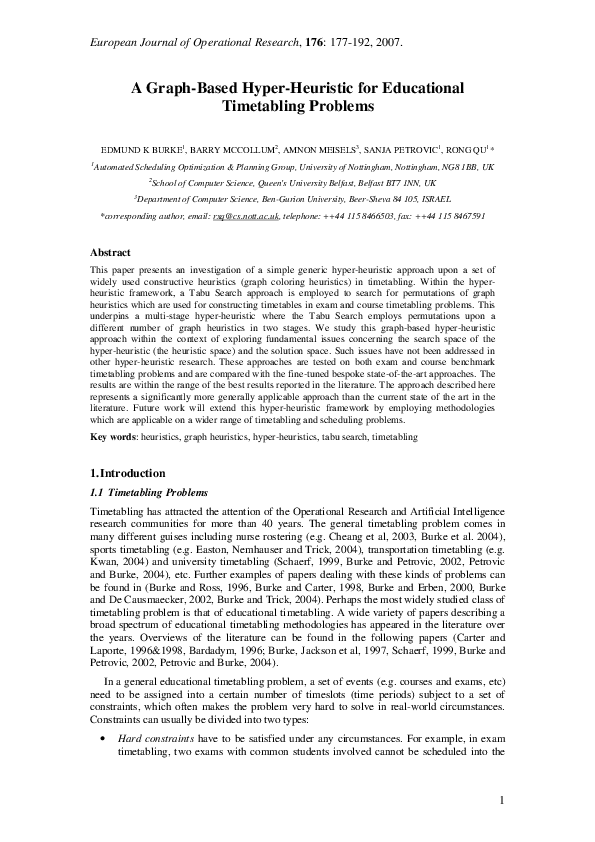 Pdf A Graph Based Hyper Heuristic For Timetabling Problems