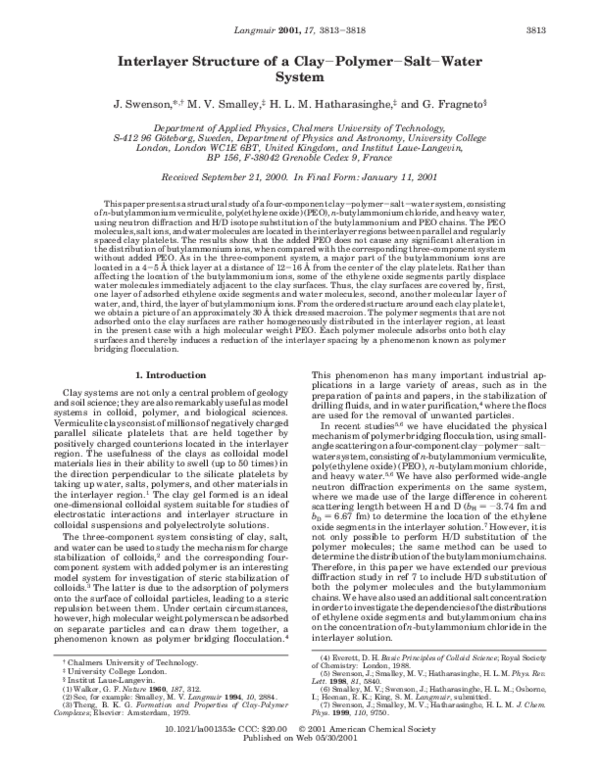 (PDF) Interlayer Structure of a Clay−Polymer−Salt−Water System