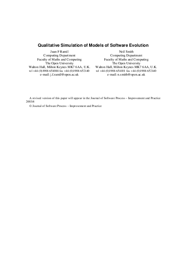 Pdf Qualitative Simulation Of Models Of Software Evolution