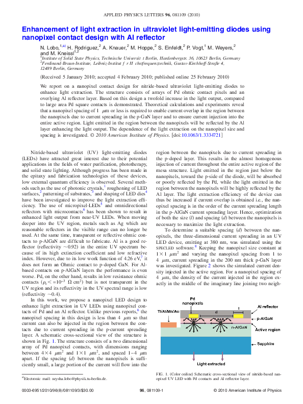 (PDF) Enhancement of light extraction in ultraviolet light-emitting diodes using nanopixel ...