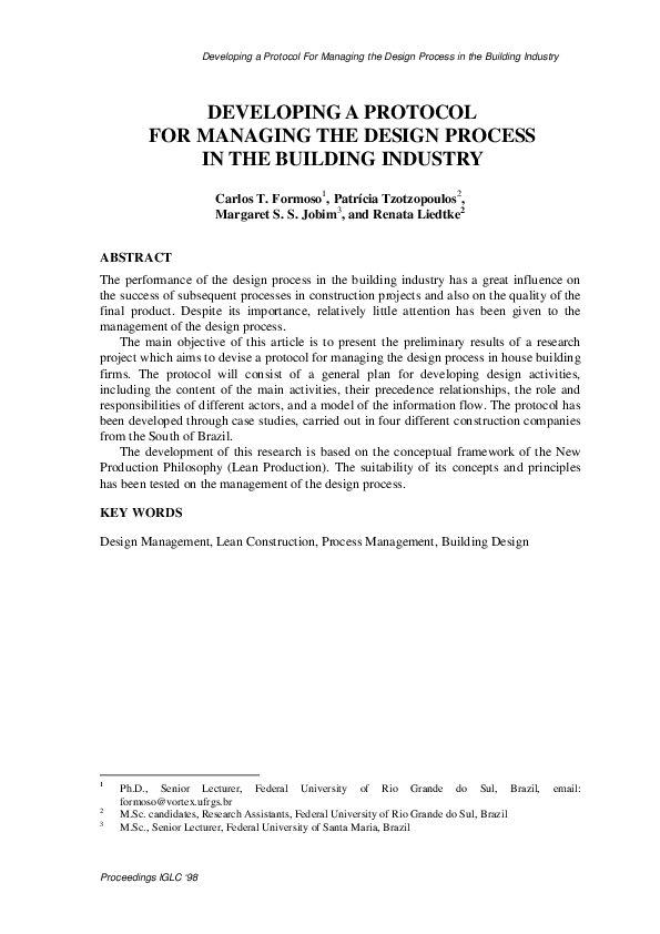 (PDF) Developing A Protocol for Managing The Design Process in The B