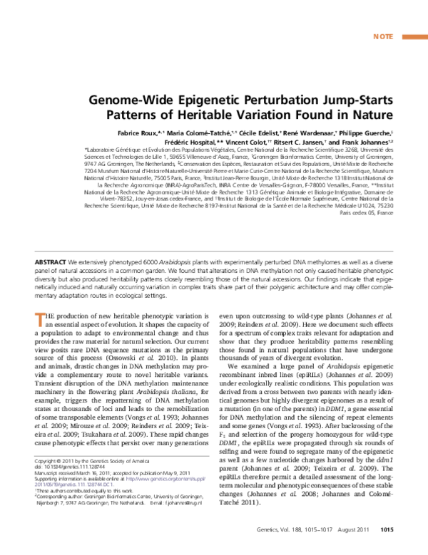 (PDF) Genome-wide epigenetic perturbation jump-starts patterns of heritable variation found in ...