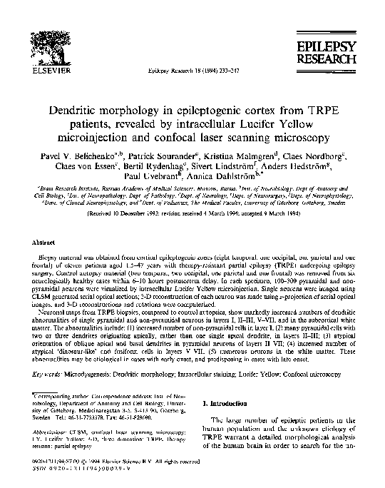 (PDF) Dendritic morphology in epileptogenic cortex from TRPE patients ...