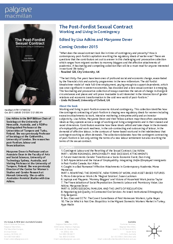 (PDF) The Post-Fordist Sexual Contract: Working and Living in ...