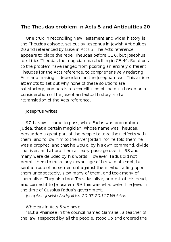 (DOC) The Theudas Problem in Acts 5 and Antiquities 20