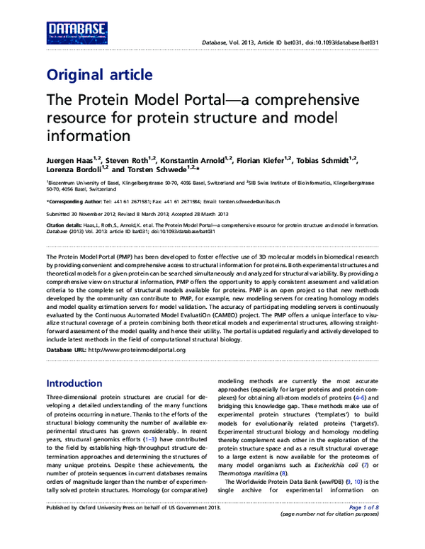 (PDF) The Protein Model Portal--a comprehensive resource for protein ...