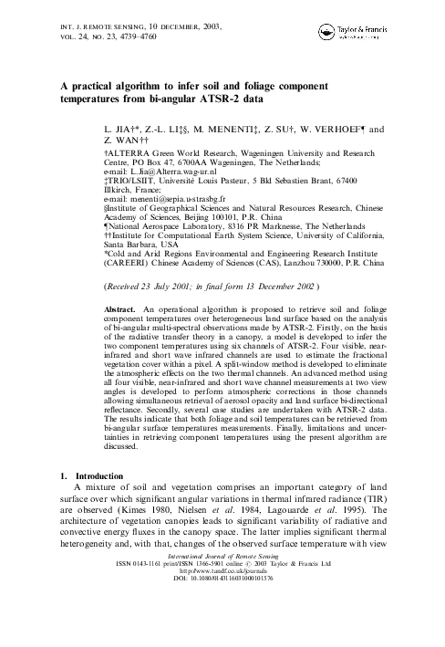 (PDF) A practical algorithm to infer soil and foliage component temperatures from bi-angular ...