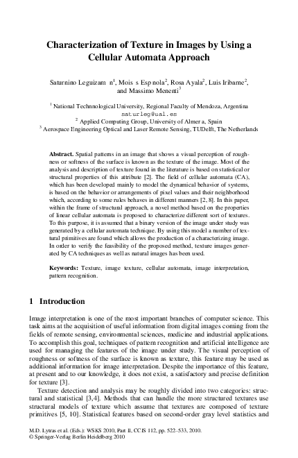 Pdf Characterization Of Texture In Images By Using A Cellular Automata Approach