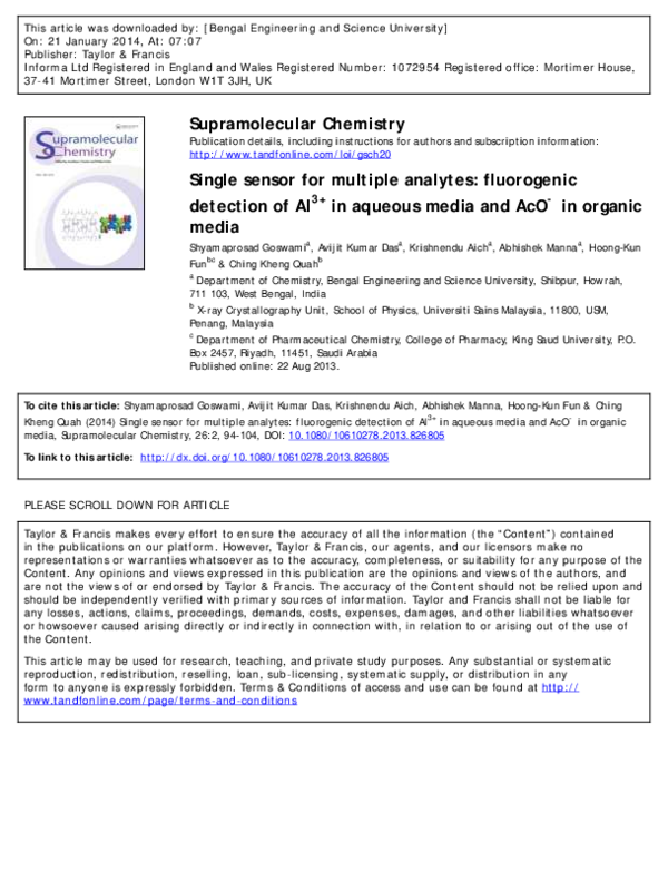 Pdf Single Sensor For Multiple Analytes Fluorogenic Detection Of Al