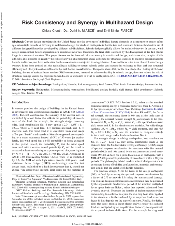 (PDF) Risk Consistency and Synergy in Multihazard Design