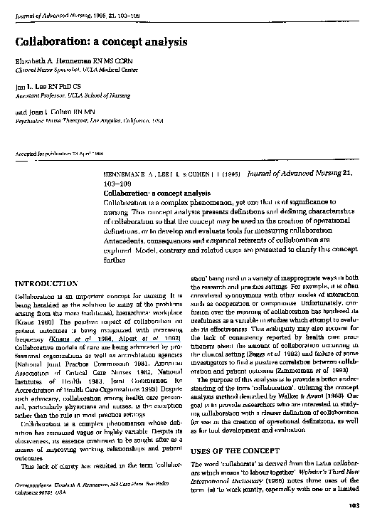 (PDF) Collaboration: a concept analysis