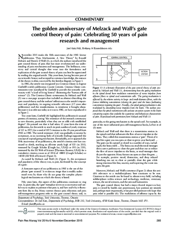 (PDF) The Golden Anniversary of Melzack and Wall’s Gate Control Theory ...
