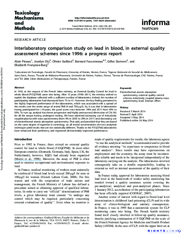 (PDF) Interlaboratory comparison study on lead in blood, in external ...