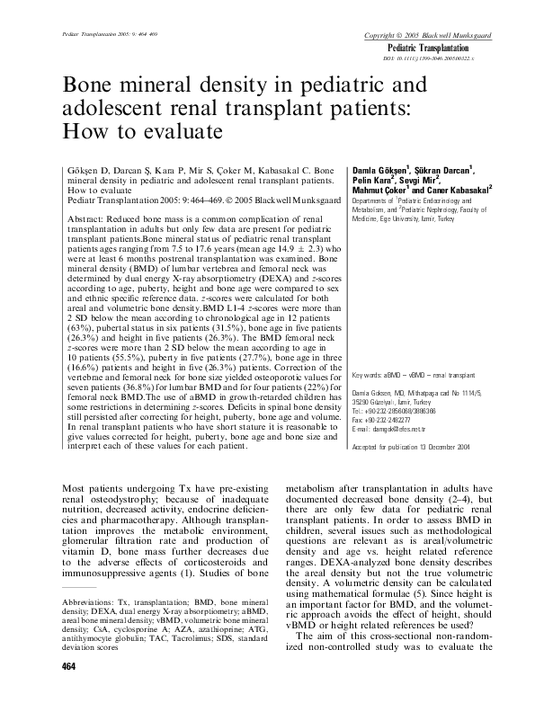 (PDF) Evaluating Bone Mineral Density in Pediatric Renal Transplants