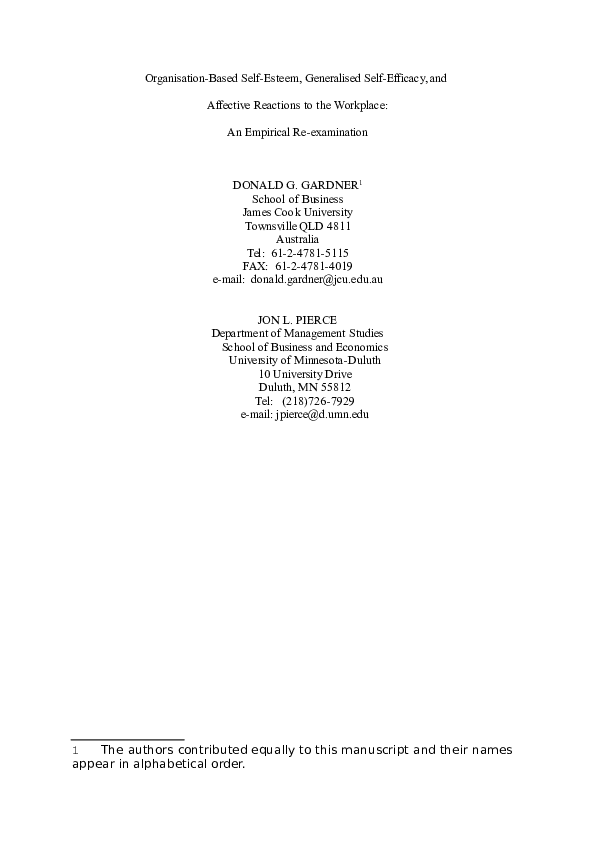 Gardner, D. G., & Pierce, J. L. (2001). Organization-based self-esteem ...