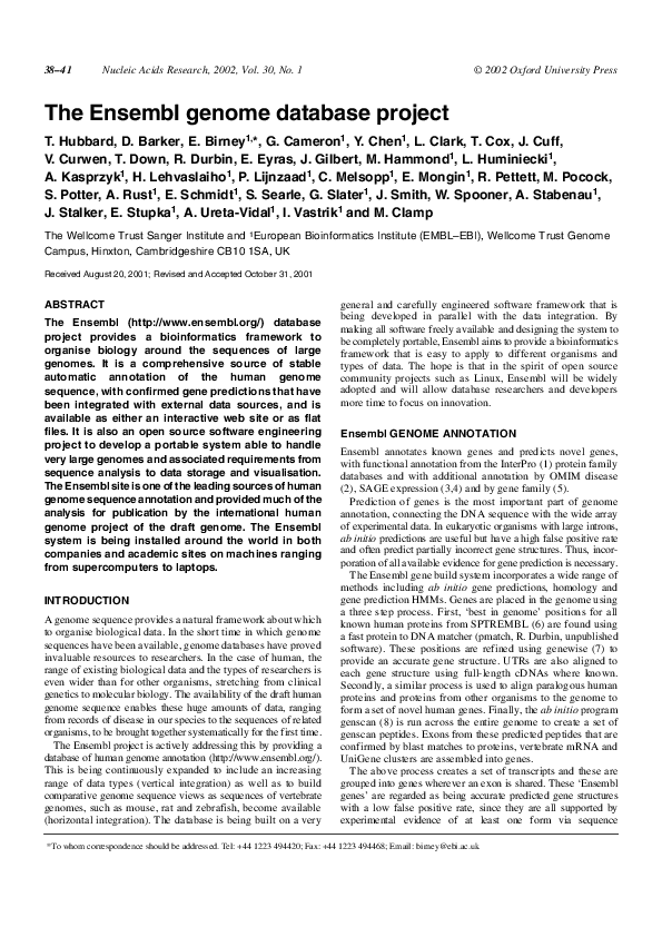(PDF) The Ensembl genome database project