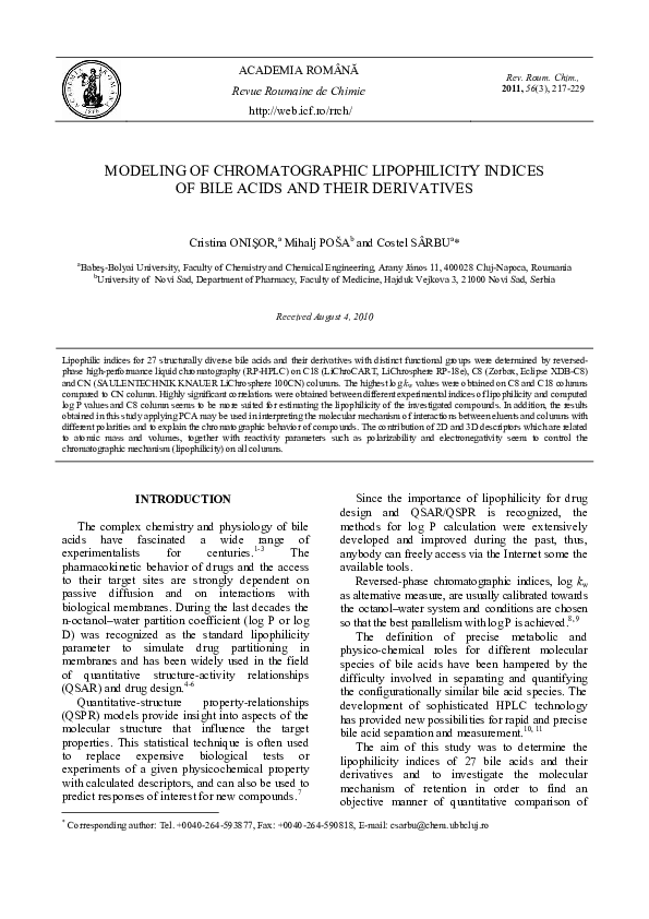 (PDF) Modeling of chromatographic lipophilicity indices of bile acids and their derivatives