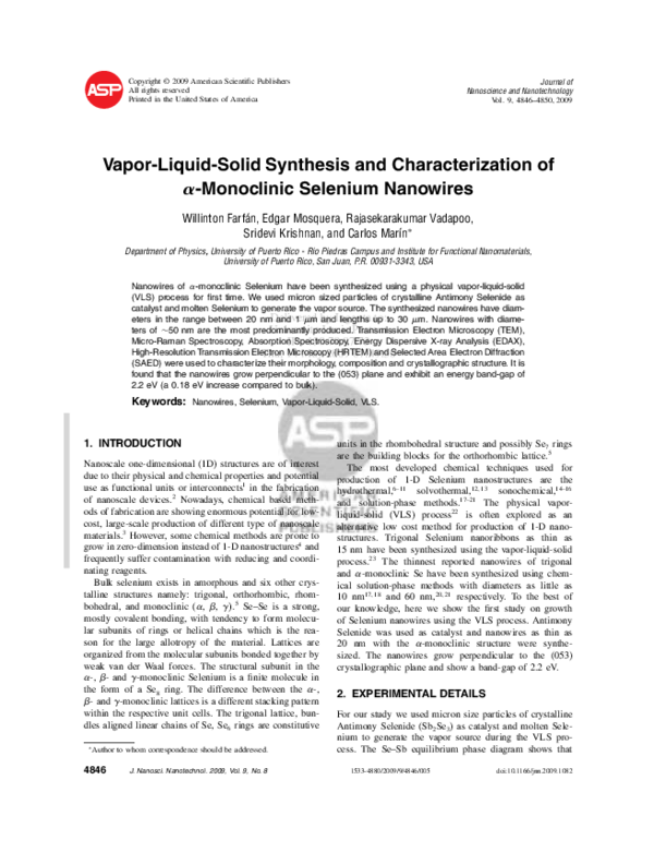 (PDF) Vapor-Liquid-Solid Synthesis and Characterization of α ...