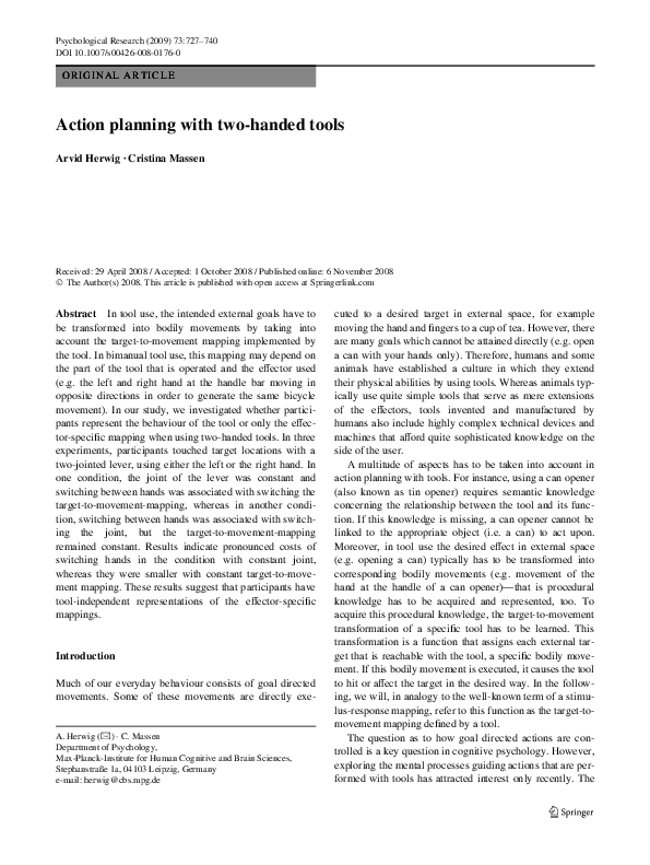 Action planning with two-handed tools