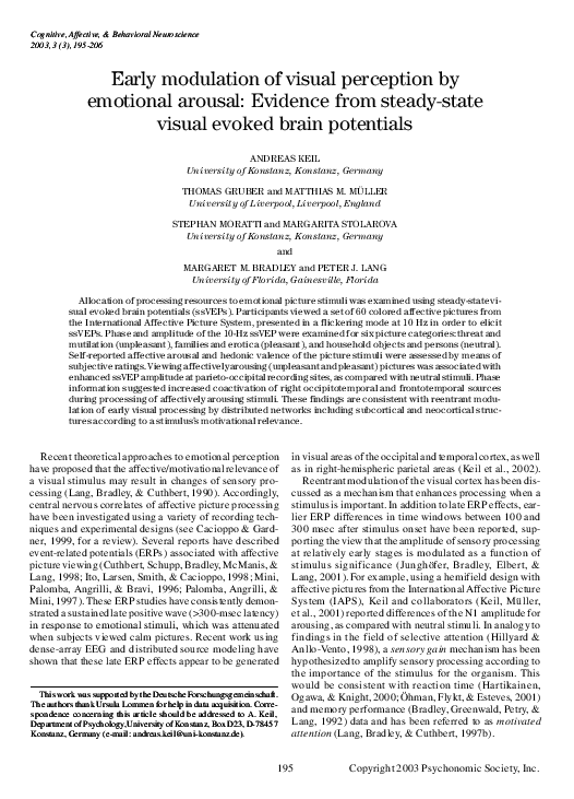 (PDF) Early modulation of visual perception by emotional arousal: Evidence from steady-state ...