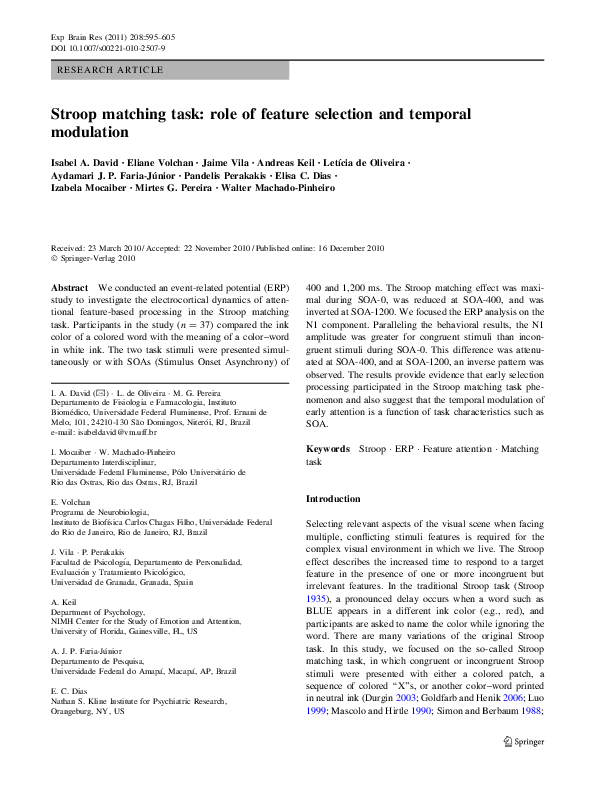 (PDF) Stroop matching task: role of feature selection and temporal modulation