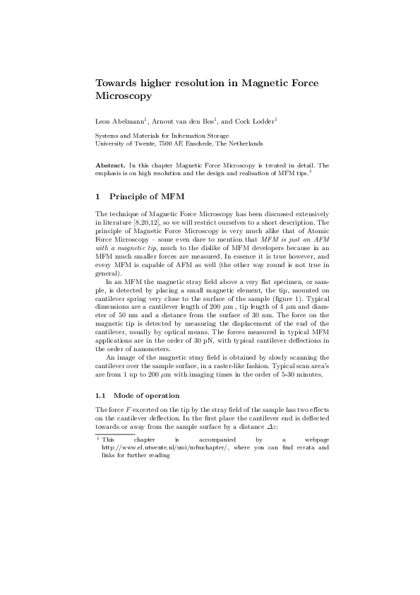 (PDF) Magnetic Force Microscopy—Towards Higher Resolution