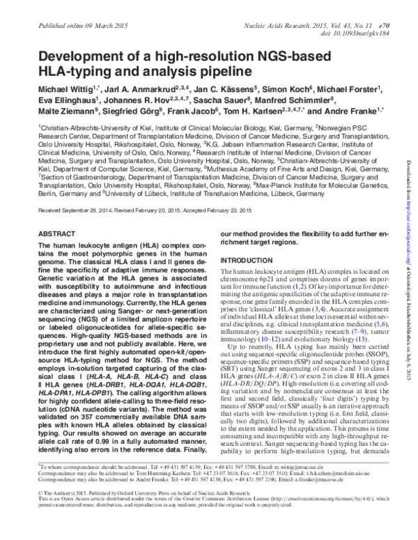 Pdf Development Of A High Resolution Ngs Based Hla Typing And Analysis Pipeline