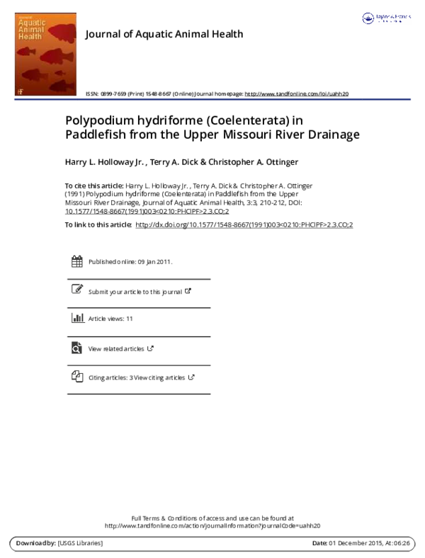 (PDF) Polypodium hydriforme (Coelenterata) in Paddlefish from the Upper ...